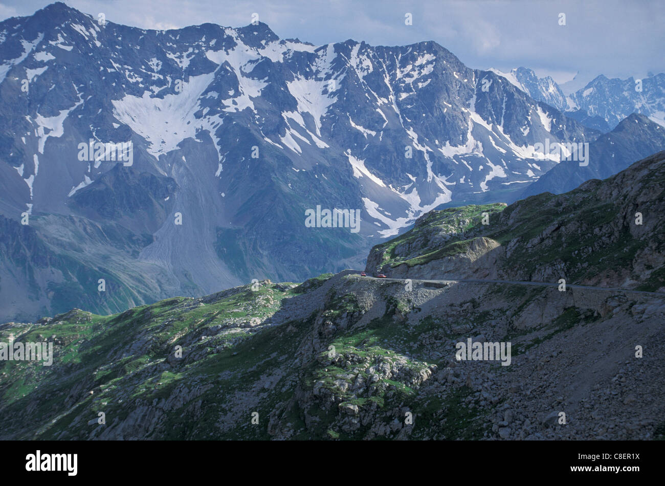 Pass, road, Col de Galibier, Rhone-Alpes, France, Europe, mountains ...