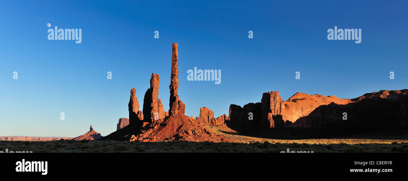 Desert scenery, sunset, Totem pole, Navajo, rock, Indian Reservation ...