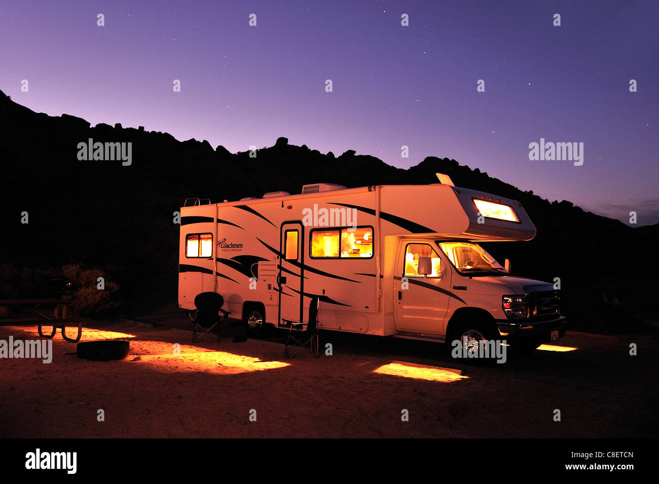 RV, Camper, at night, Campground, Red Rock Canyon, State Park ...