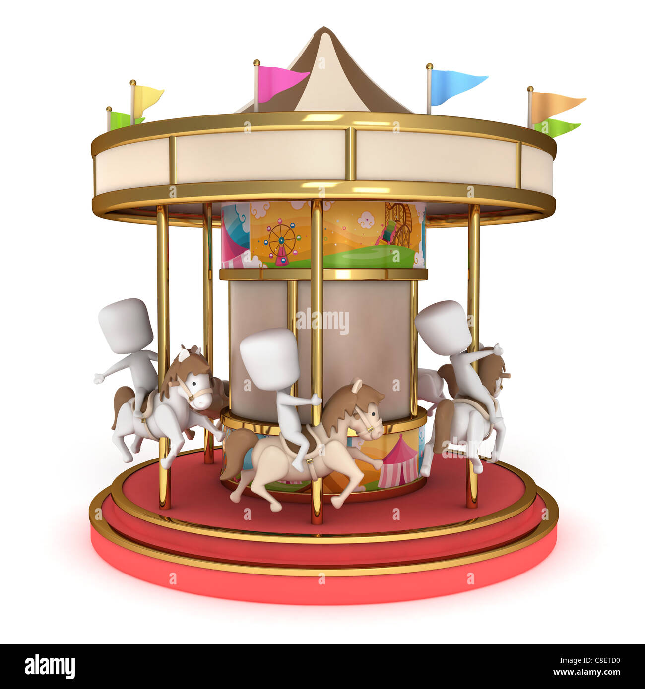 3D Illustration of Kids Riding a Carousel Stock Photo - Alamy