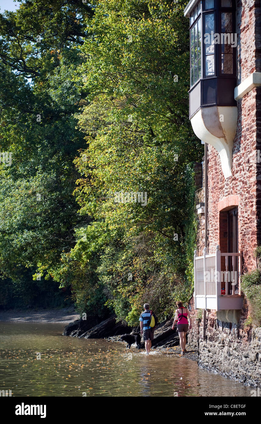Wading through the river at Stoke Gabriel Stock Photo - Alamy