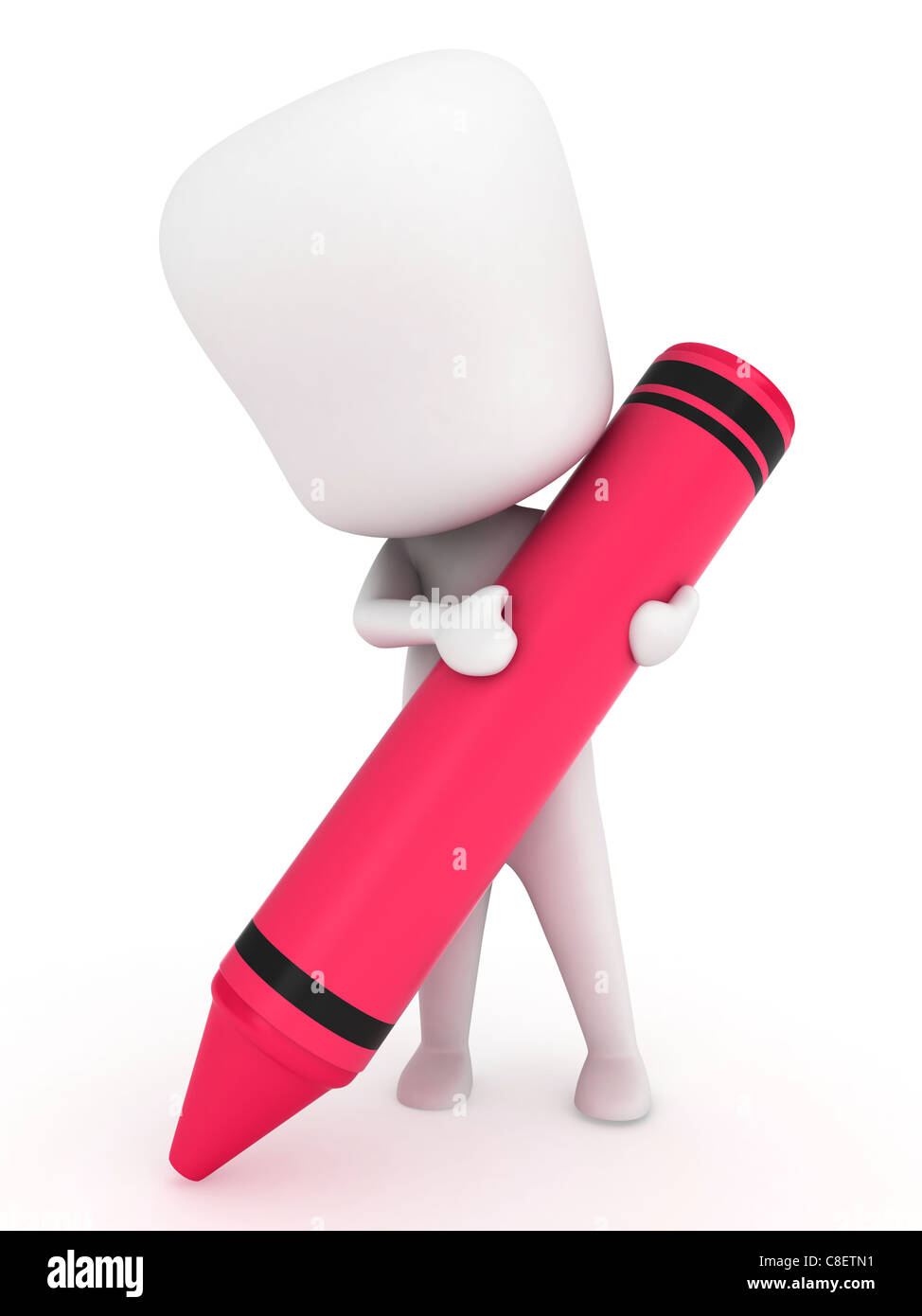 3D Illustration of a Man/Kid Using a Large Crayon Stock Photo - Alamy