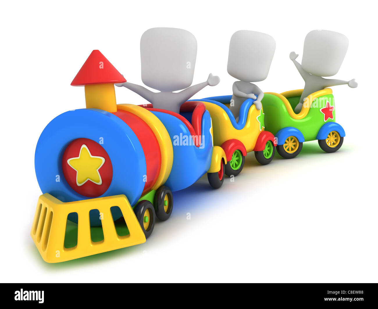 3D Illustration of Kids on a Toy Train Stock Photo - Alamy