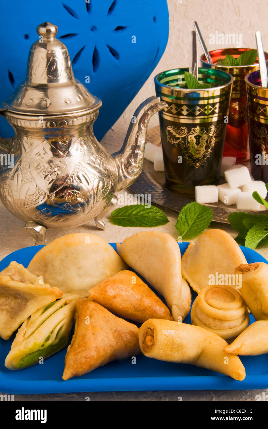 Arabic sweets and pastries, Mint tea Stock Photo - Alamy