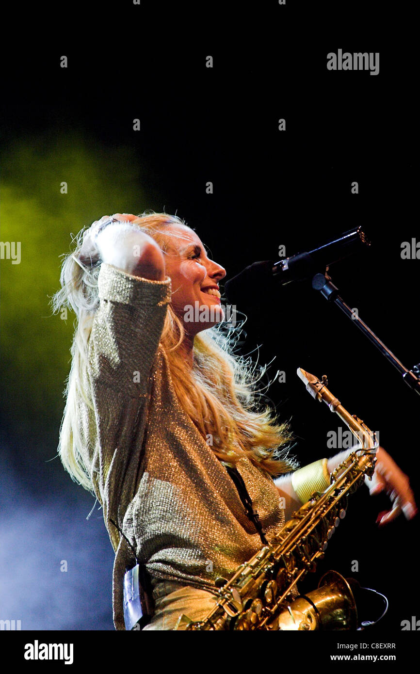 Candy Dulfer live on stage at the 2011 Caribbean sea Jazz Festival Stock Photo - Alamy