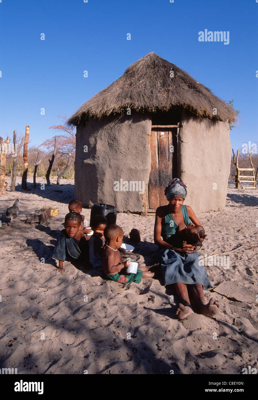 San !Kung village at the foot of Tsodilo Hills, Ngamiland, Botswana ...