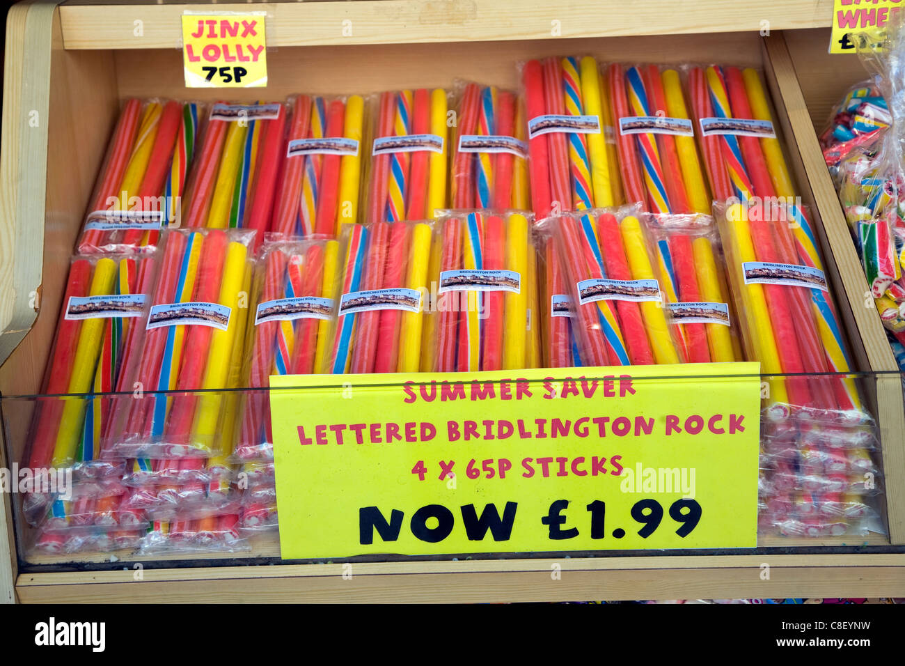 Display of lettered rock sticks, Bridlington, Yorkshire, England Stock ...