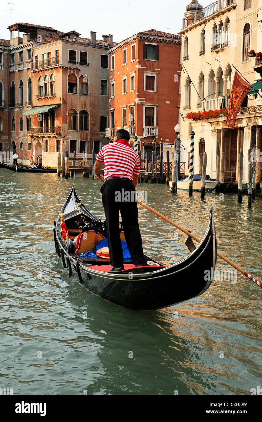 Evening picture of a gondolier on the Grand Canal, Venice, UNESCO World ...