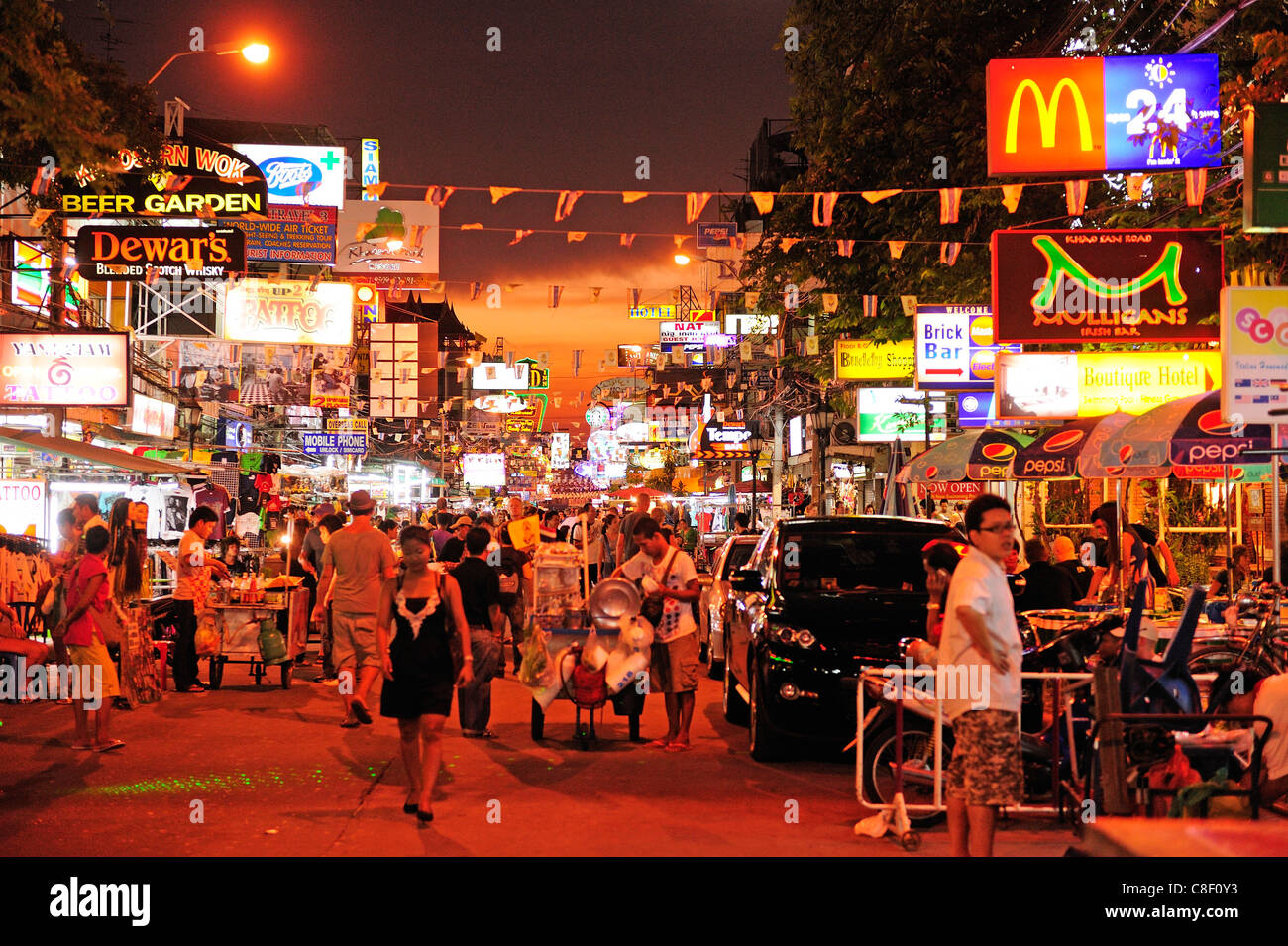 Khao San, Road, at night, Bangkok, Thailand, Asia, neon signs, lights ...
