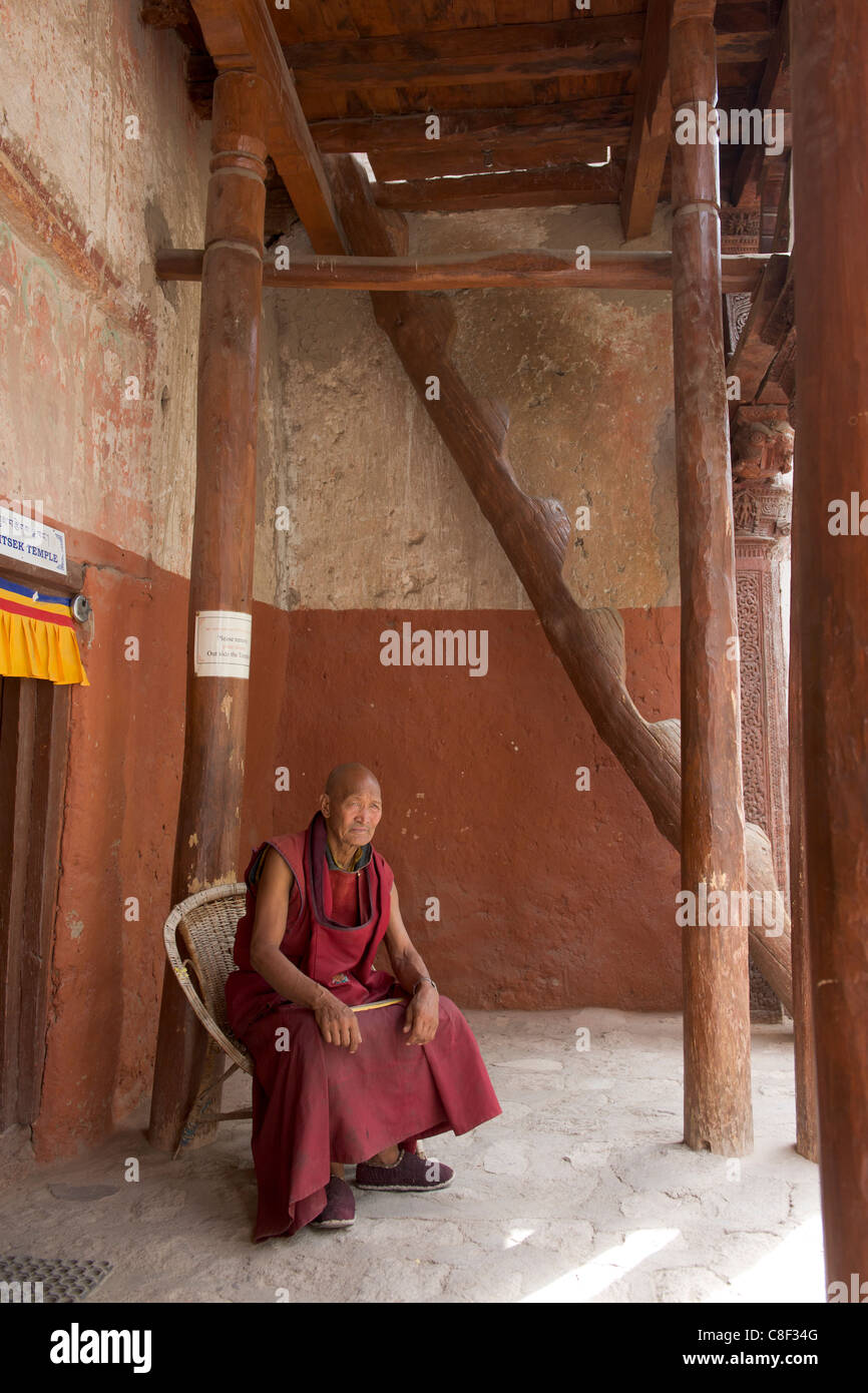 Monk outside of Sumtsek Temple, Alchi Village, (Ladakh) Jammu & Kashmir ...