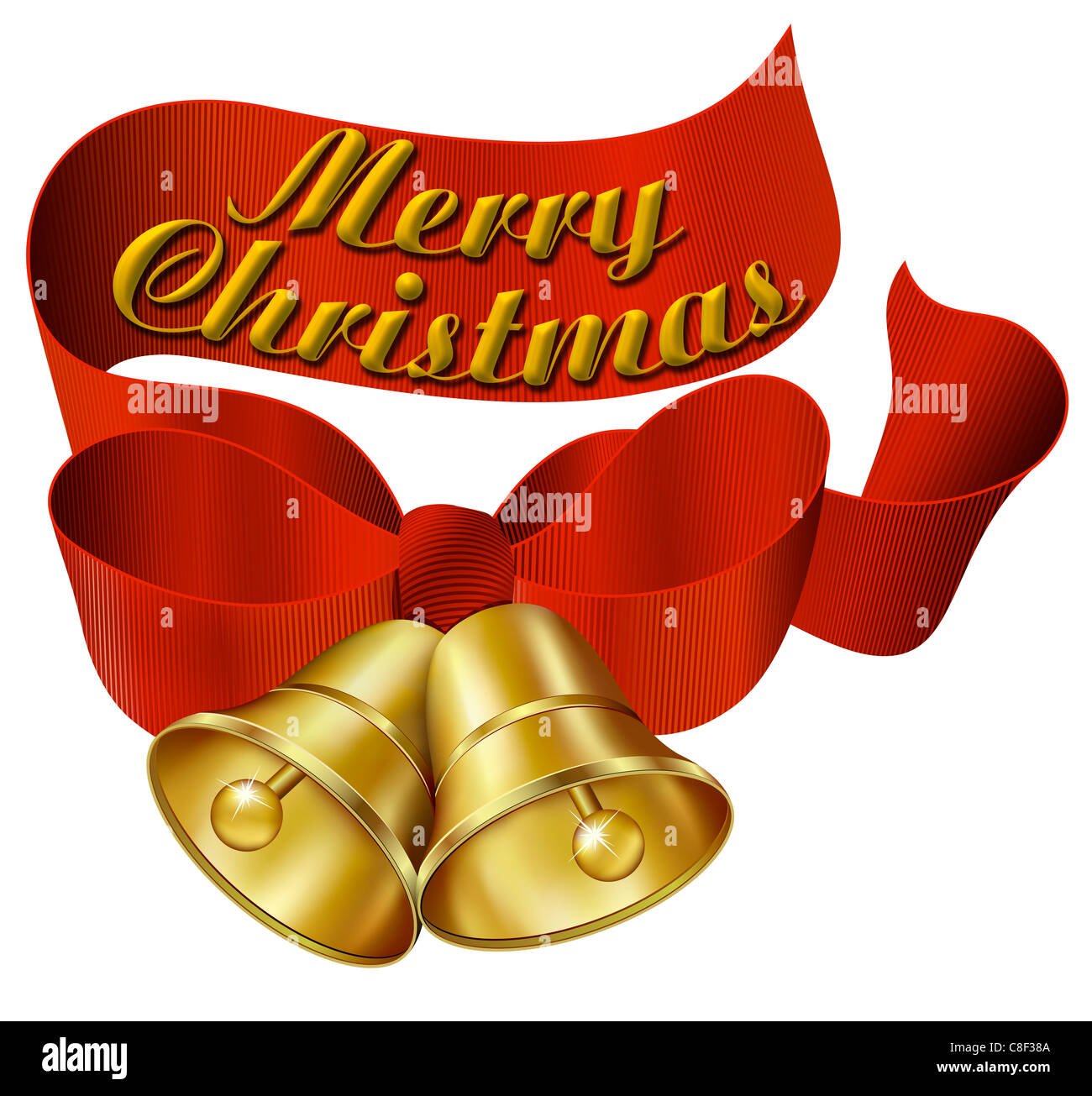 Ornate Golden Merry Christmas Bells with ribbon Stock Photo - Alamy