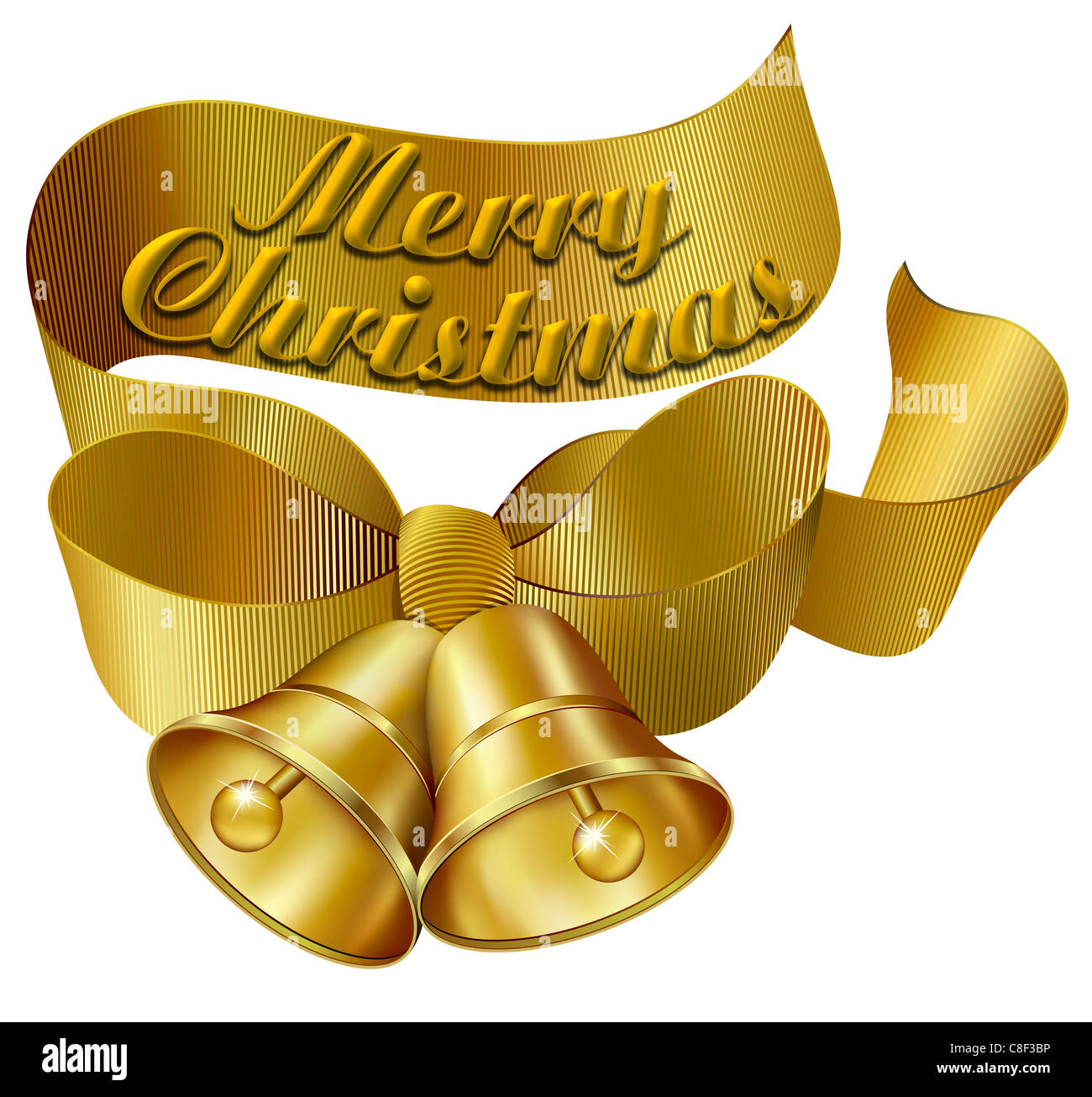 Ornate Merry Christmas Bells with ribbon Stock Photo - Alamy