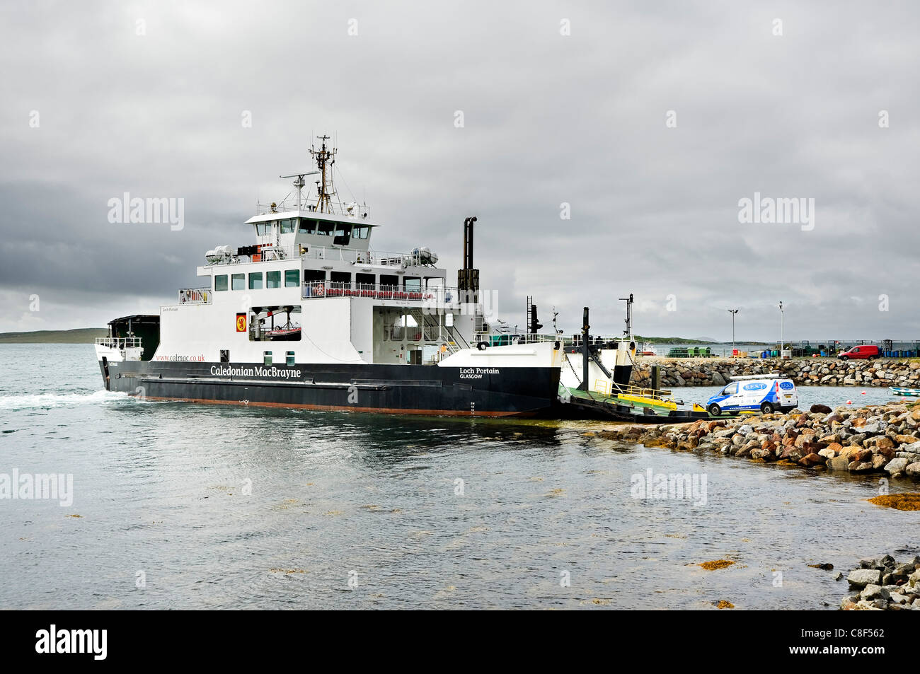 The Harris to North Uist ferry MV Loch Portain loading at Leverburgh on ...
