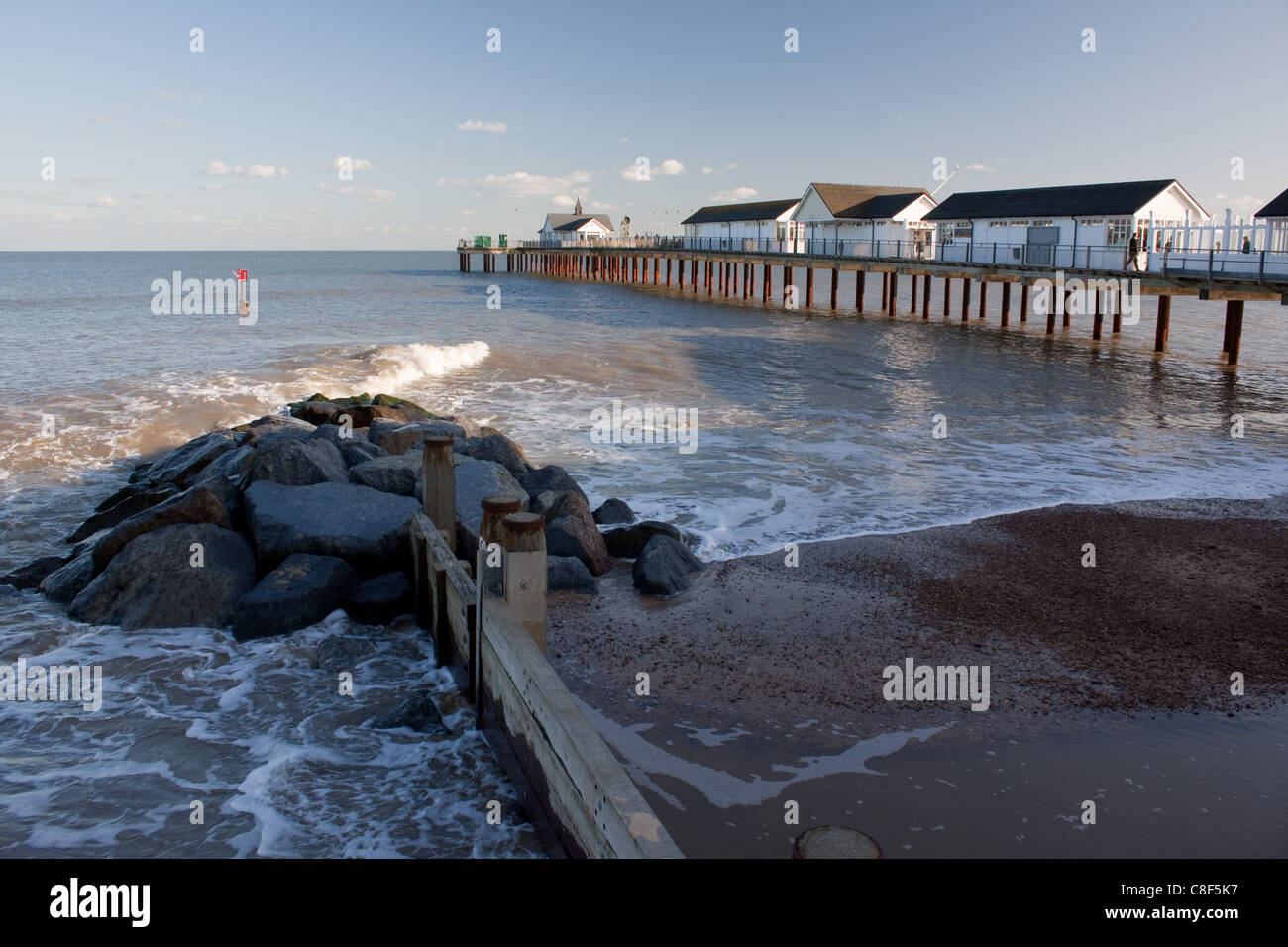 The pier and coast at Southwold on the Suffolk Coast, England Stock ...