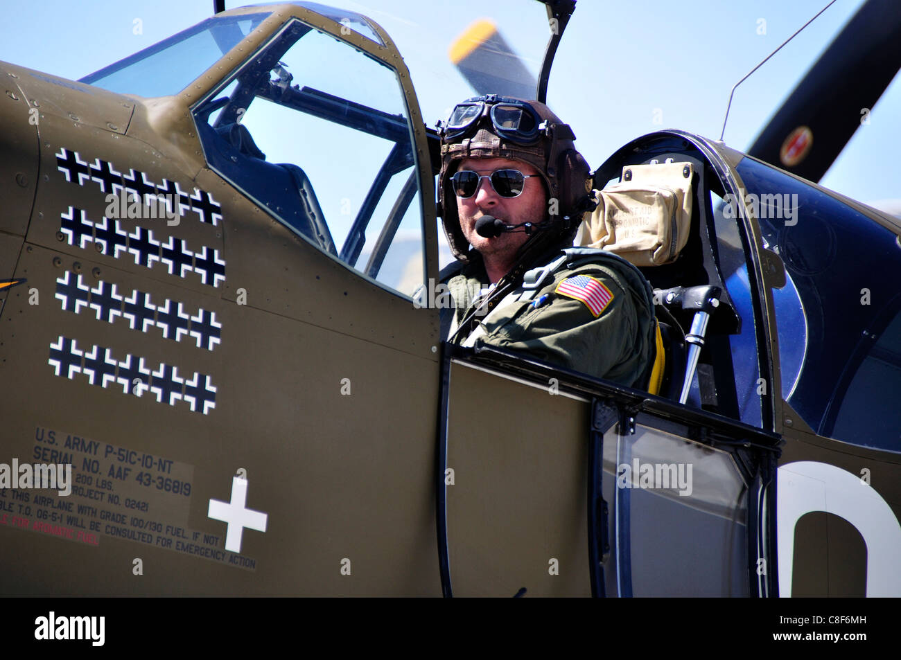 "Boise Bee", P-51C WW2 fighter at her debut at Nampa Airport, preparing ...