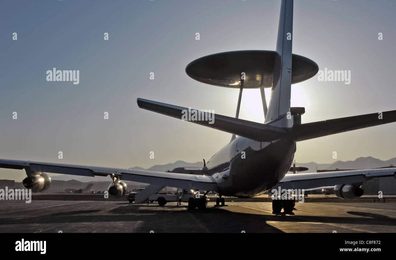 A NATO E-3 Airborne Warning and Control System faces an Alaska sunrise ...