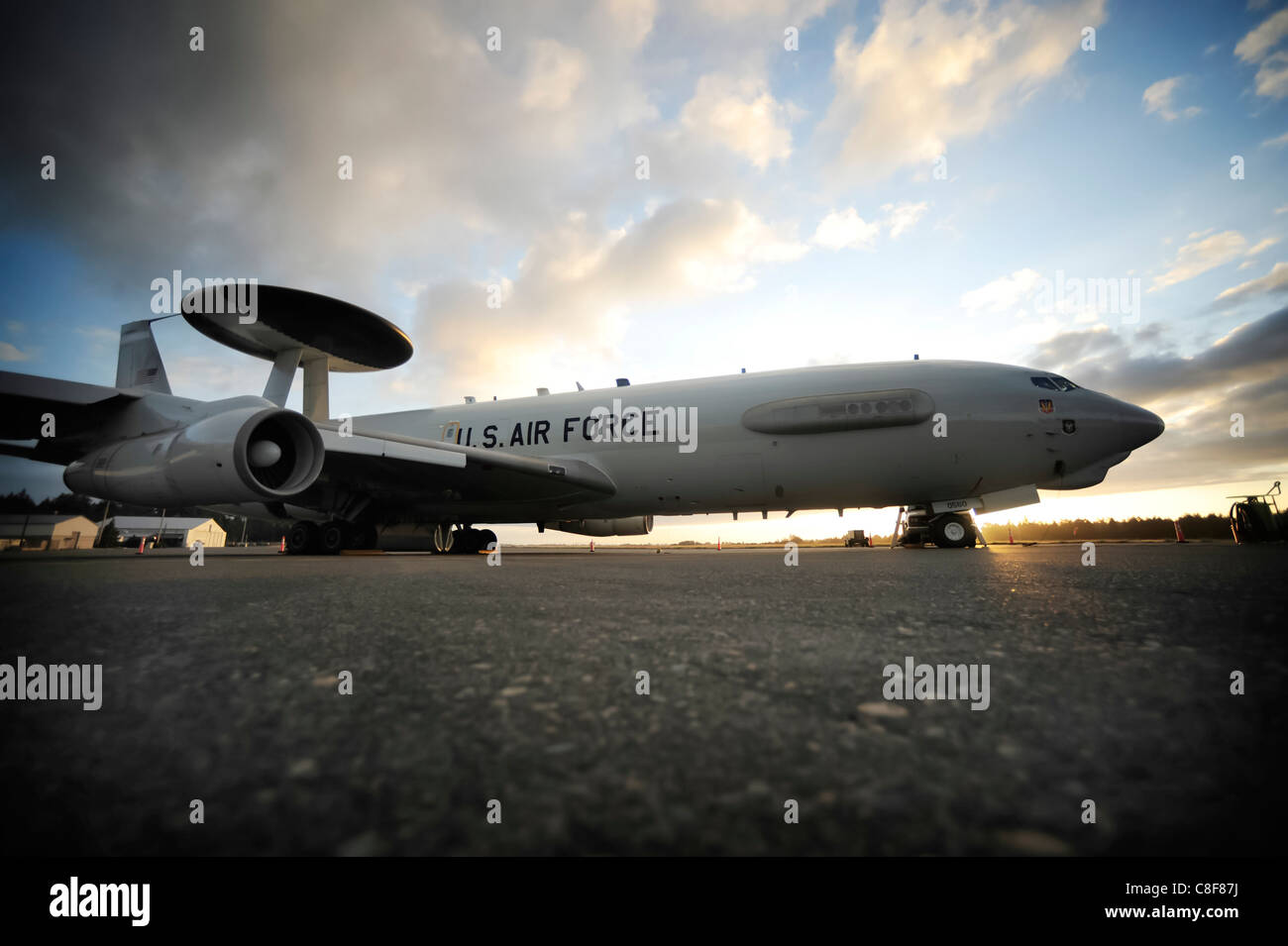 An E-3 Sentry Airborne Warning and Control System aircraft prepares to ...