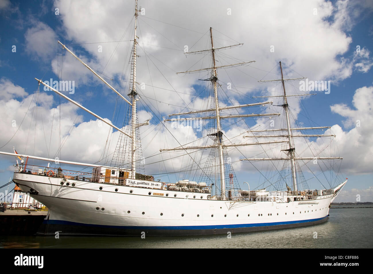The Gorch Fock I museum ship in the harbour of Stralsund, Mecklenburg ...