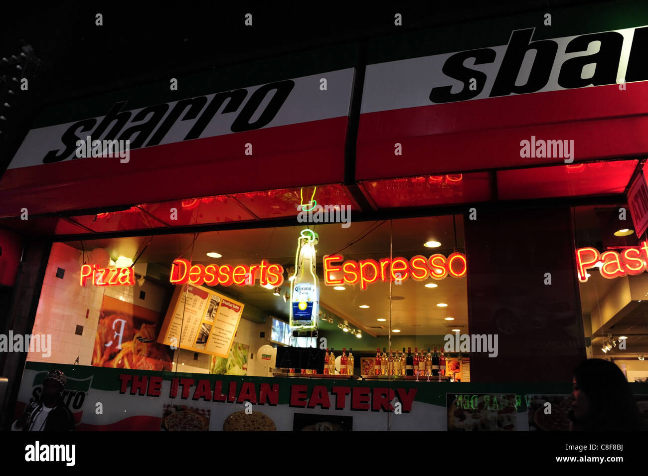 1 red painted sign the italian eatery below windows hi-res stock ...