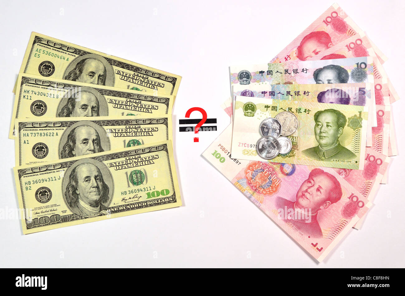 US Dollars equal to Chinese Yuan in question Stock Photo - Alamy