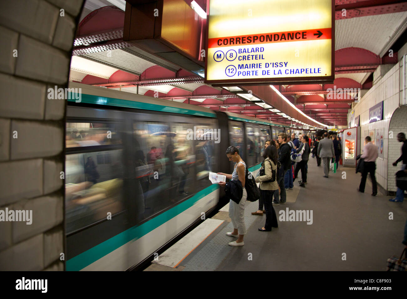 Metro underground train coming into station, Paris, France Stock Photo ...