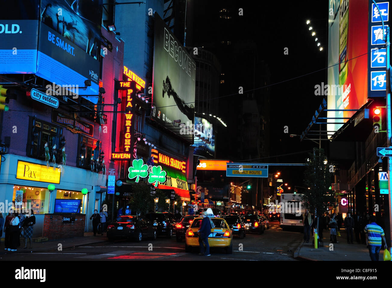 Night cars people neon advertisements, Playwright Irish Pub, Mama ...