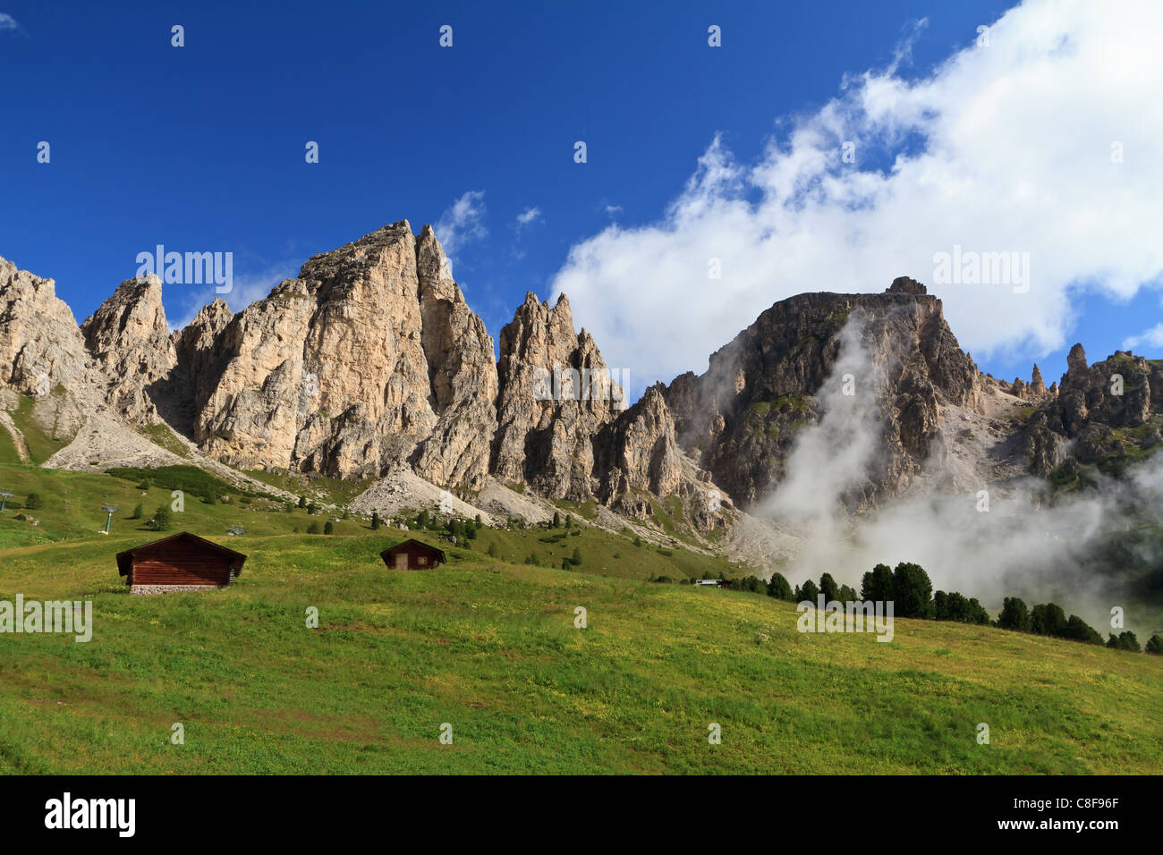 summer landscape of Cir group Dolomites, high Badia valley Stock Photo ...