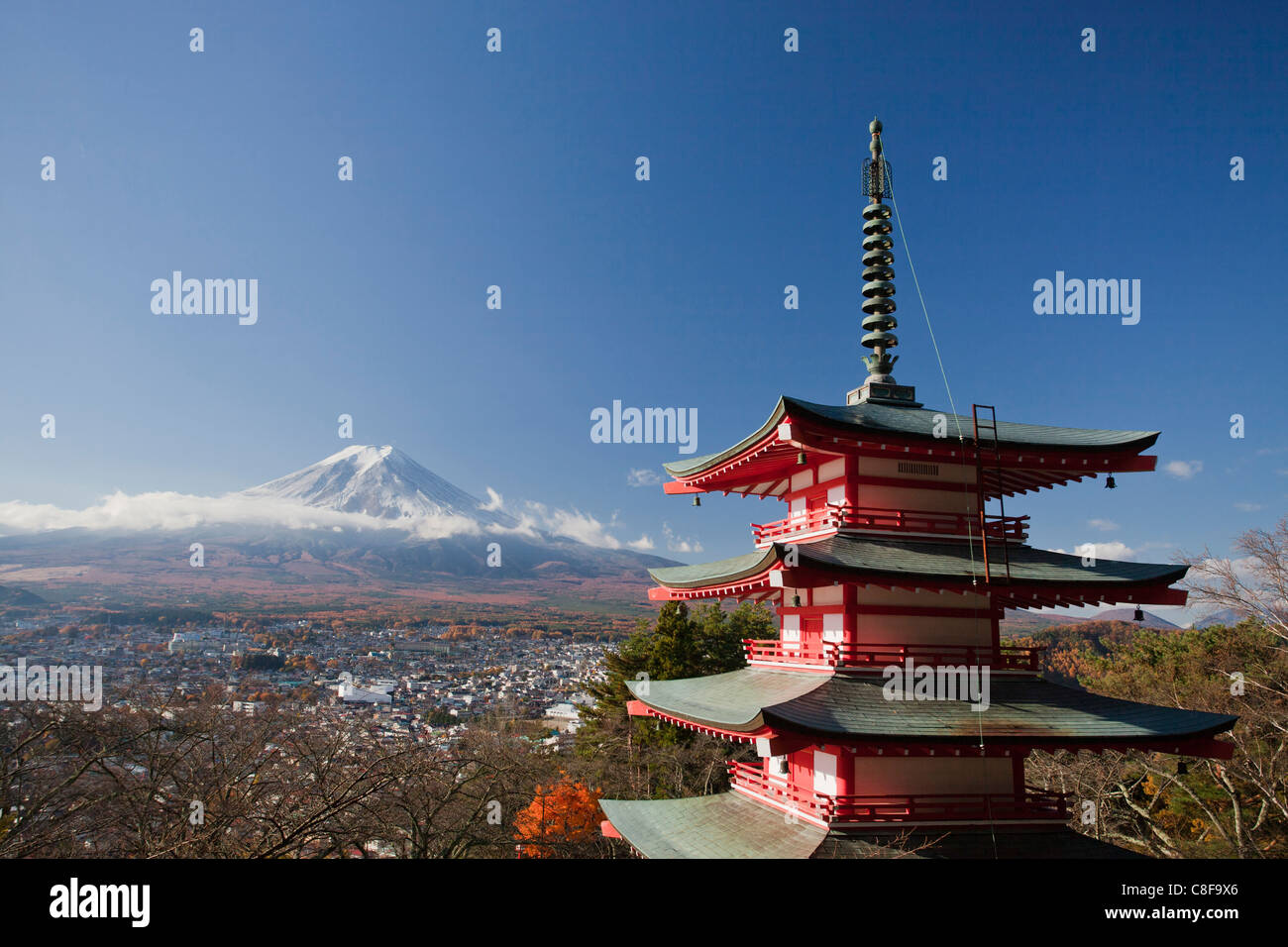 Japan, November, Asia, Fujiyoshida, city, Chureito pagoda, Fuji ...