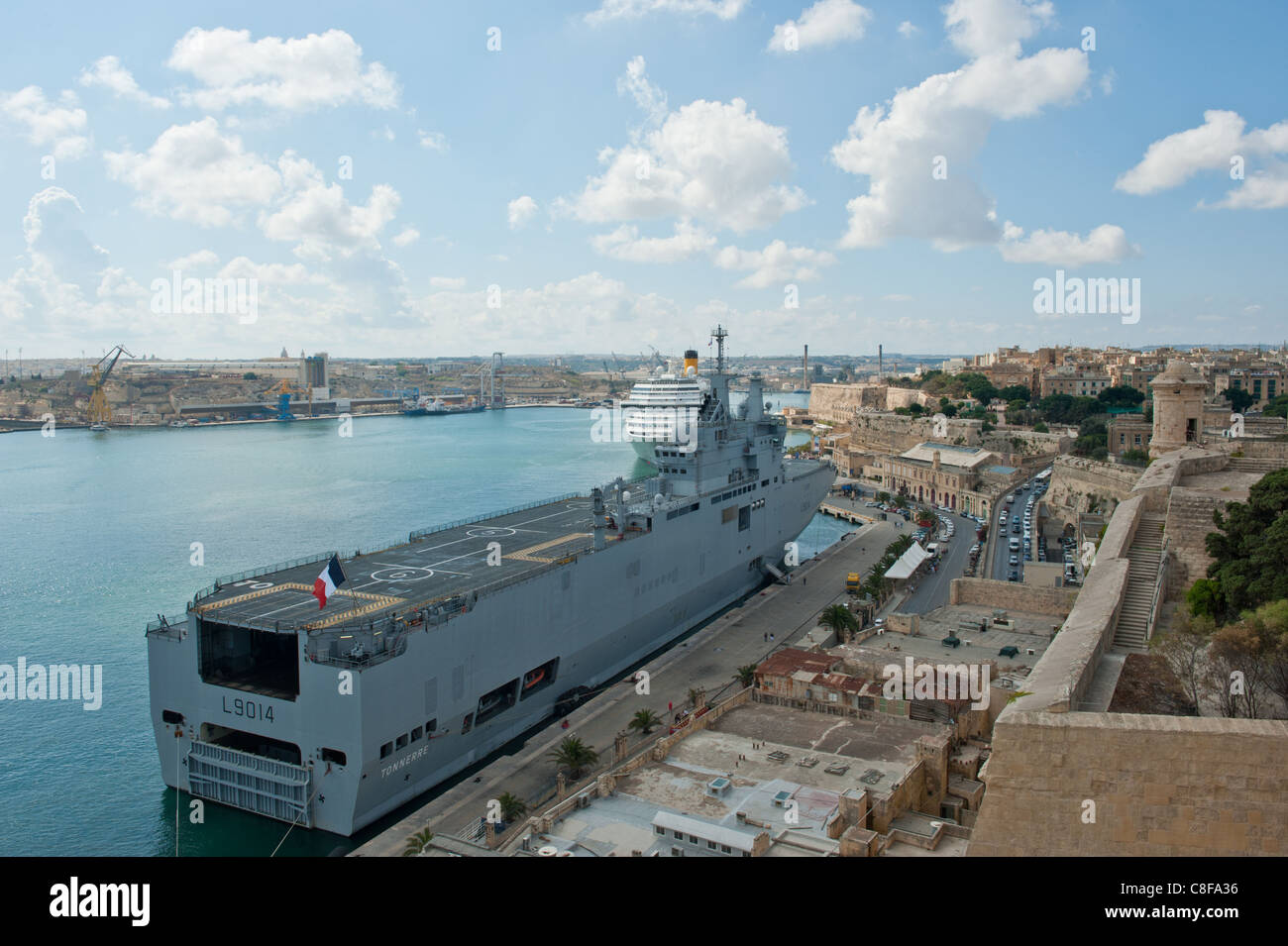 Tonnerre French helicopter carrier in The Grand Harbour Malta Stock ...