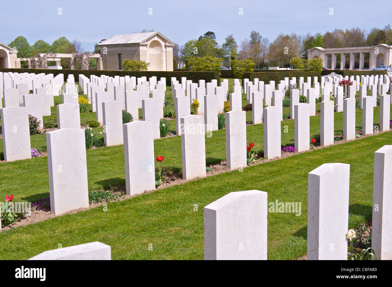 Graves in the Bayeux War Cemetery, largest British Cemetery of the Second World War, Bayeux ...