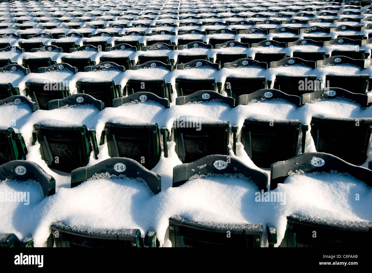 Snow covered seats in a baseball stadium Stock Photo - Alamy