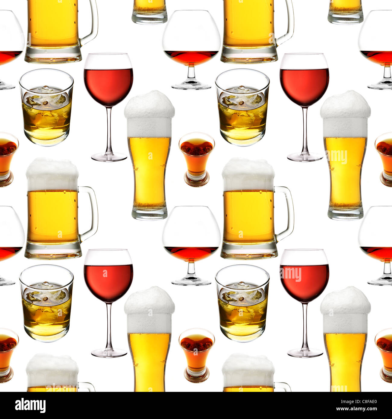 Seamless pattern - Alcohol beverages over white background Stock Photo ...