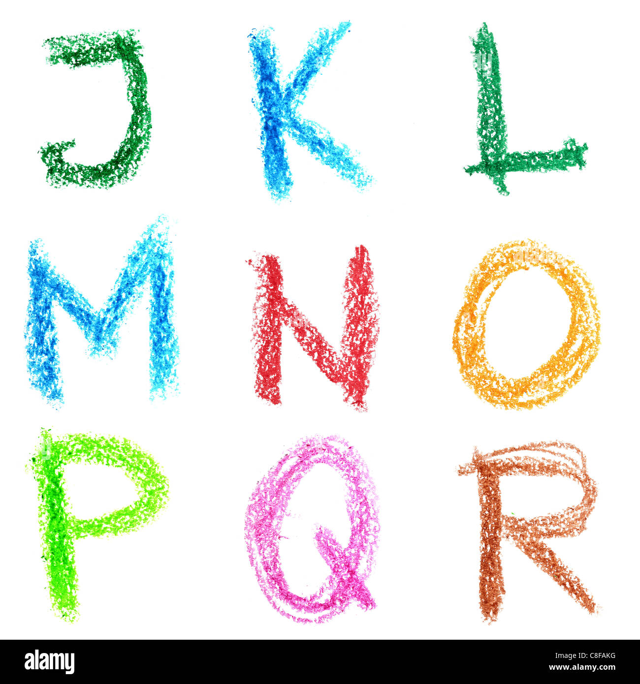 Crayon alphabet isolated over white background, Lettrs J - R Stock ...
