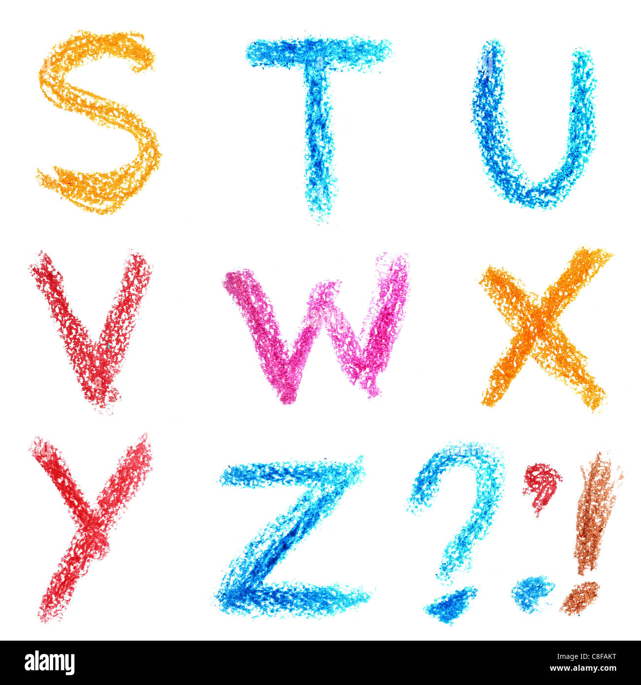 Crayon alphabet isolated over white background, Lettrs S - Z Stock ...
