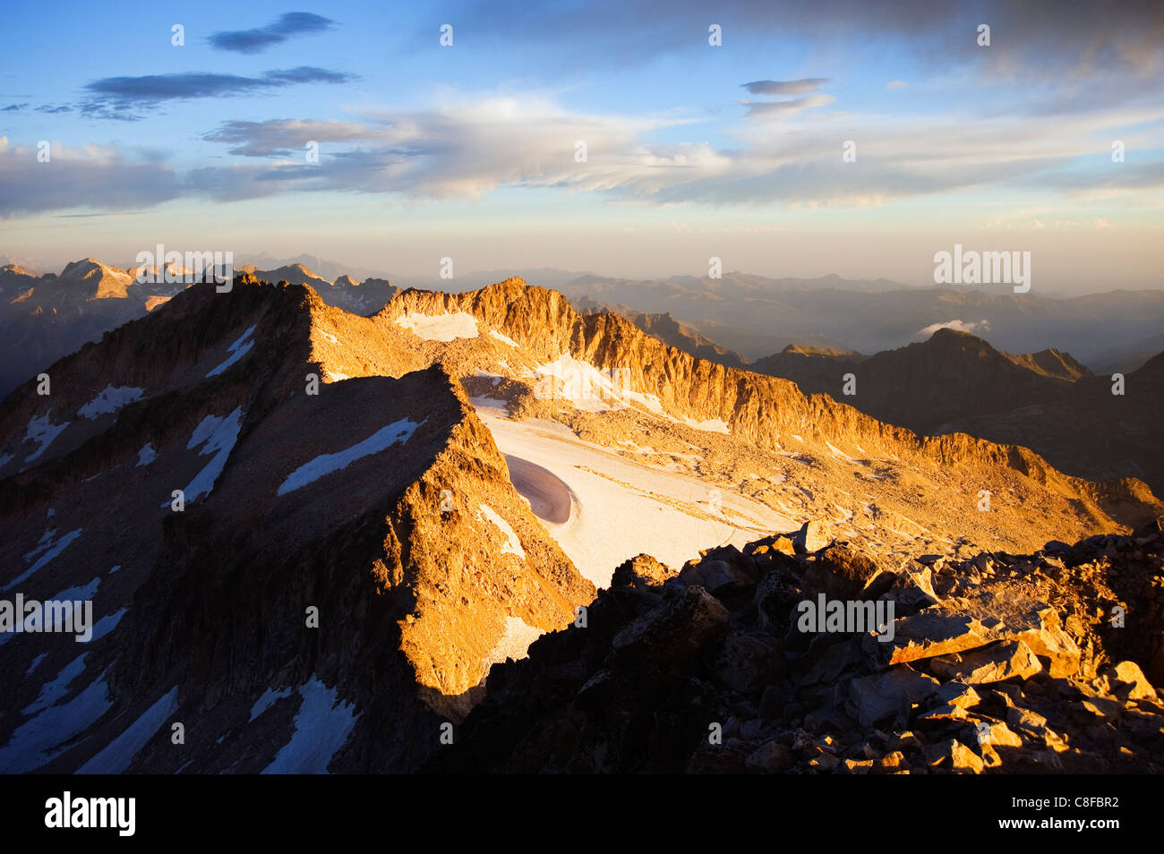 View at sunrise, view from Pico de Aneto, at 3404m the highest peak in ...