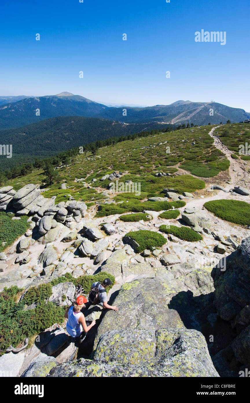 Hikers at Sietos Picos (Seven Peaks, in Guadarrama, Madrid, Spain Stock ...