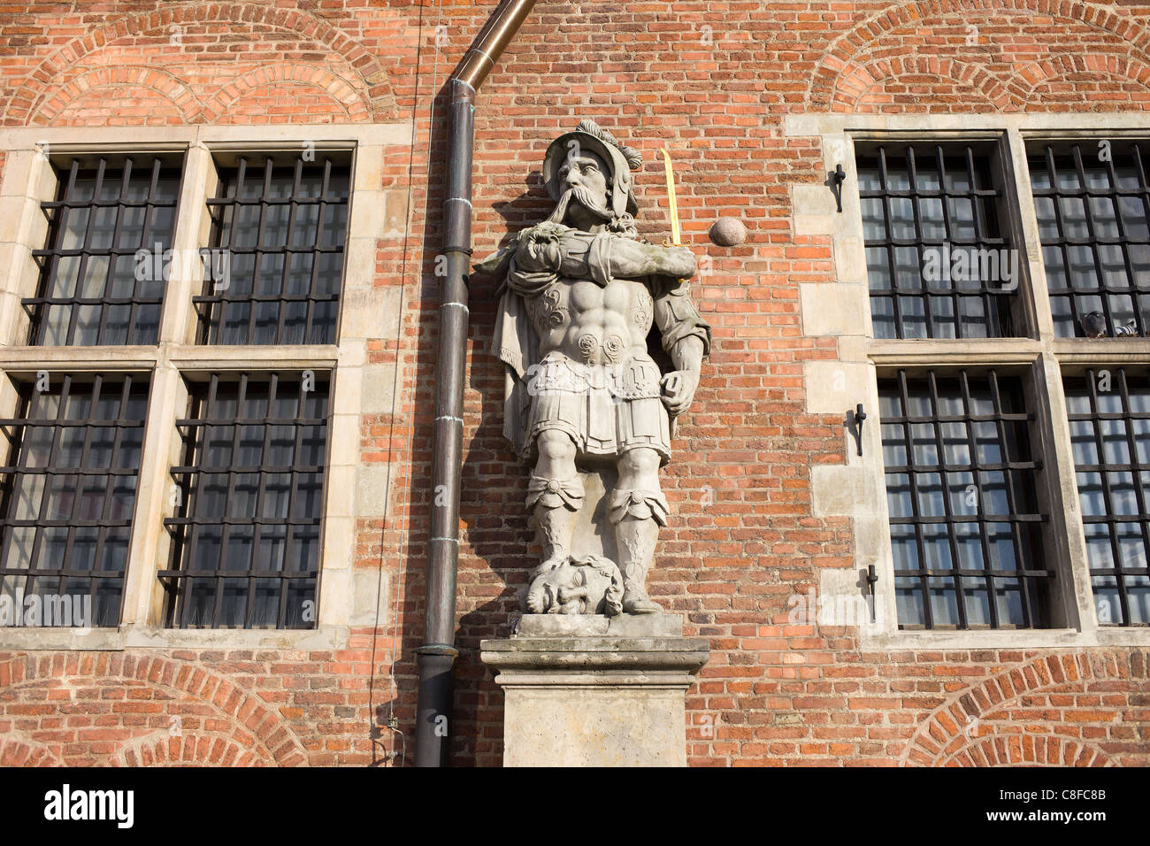 Cossack statue on the Great Armory facade in Gdansk, Poland Stock Photo ...