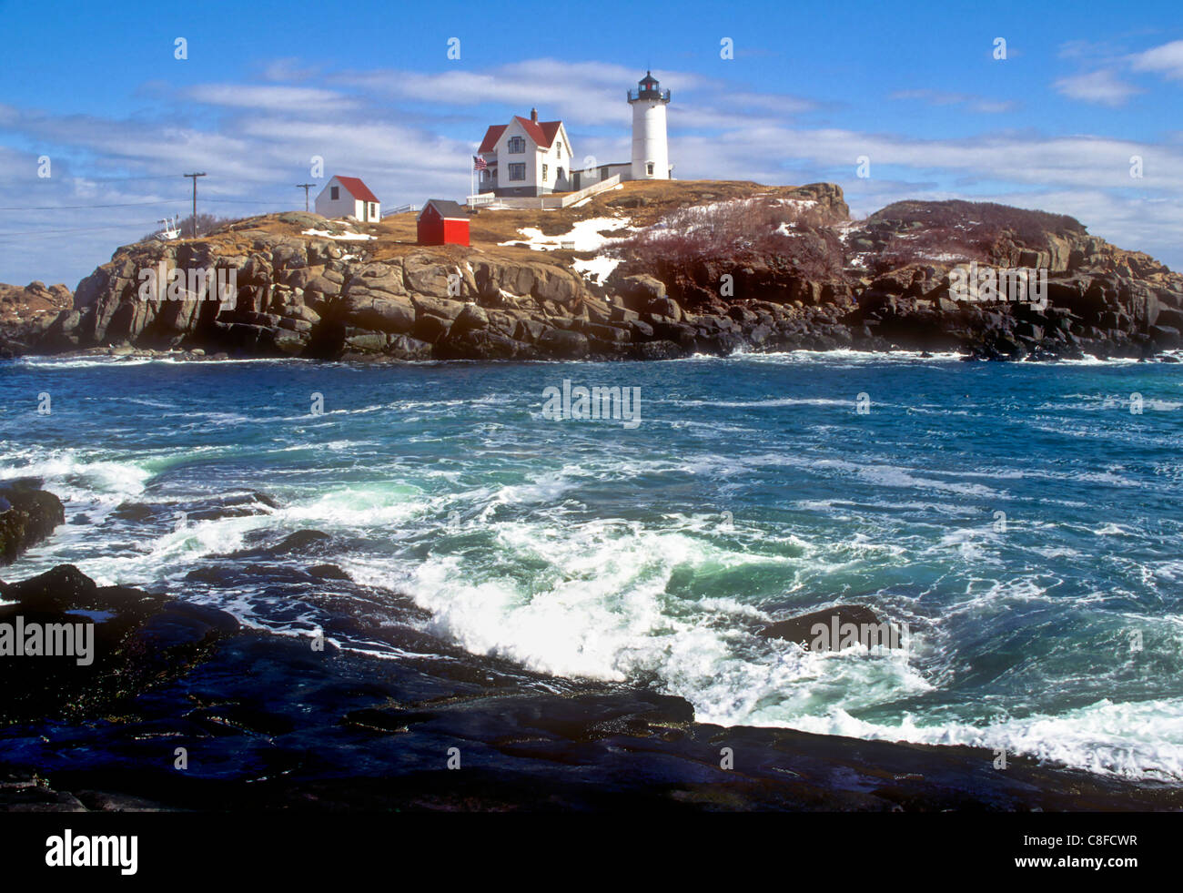 Nubble Light also known as Cape Neddick Light on a winter day Stock ...