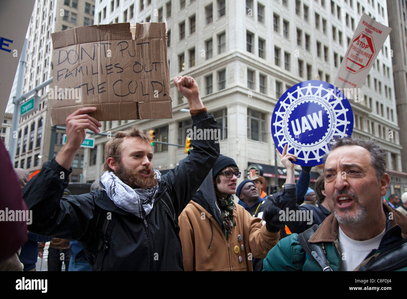 Detroit, Michigan - People rally at the Bank of America, demanding a ...
