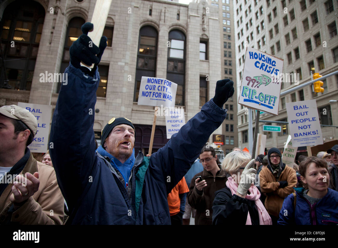 Detroit, Michigan - People rally at the Bank of America, demanding a ...