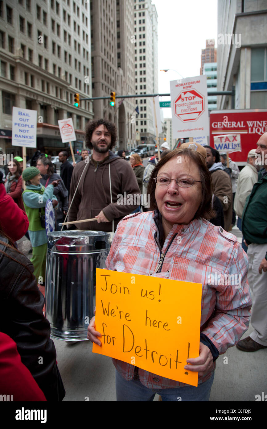 Detroit, Michigan - People rally at the Bank of America, demanding a ...