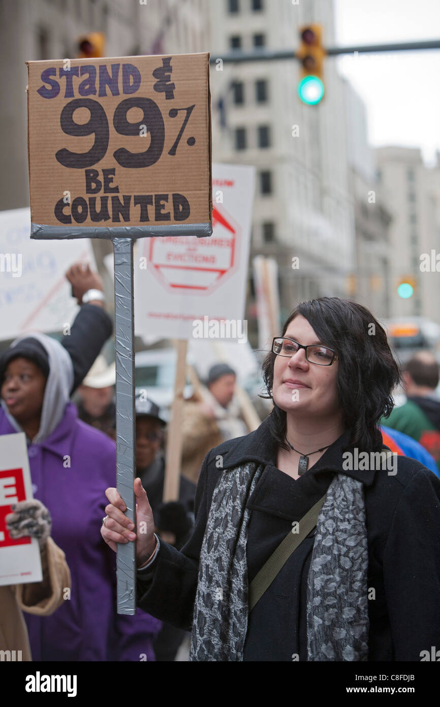 Detroit, Michigan - People rally at the Bank of America, demanding a ...