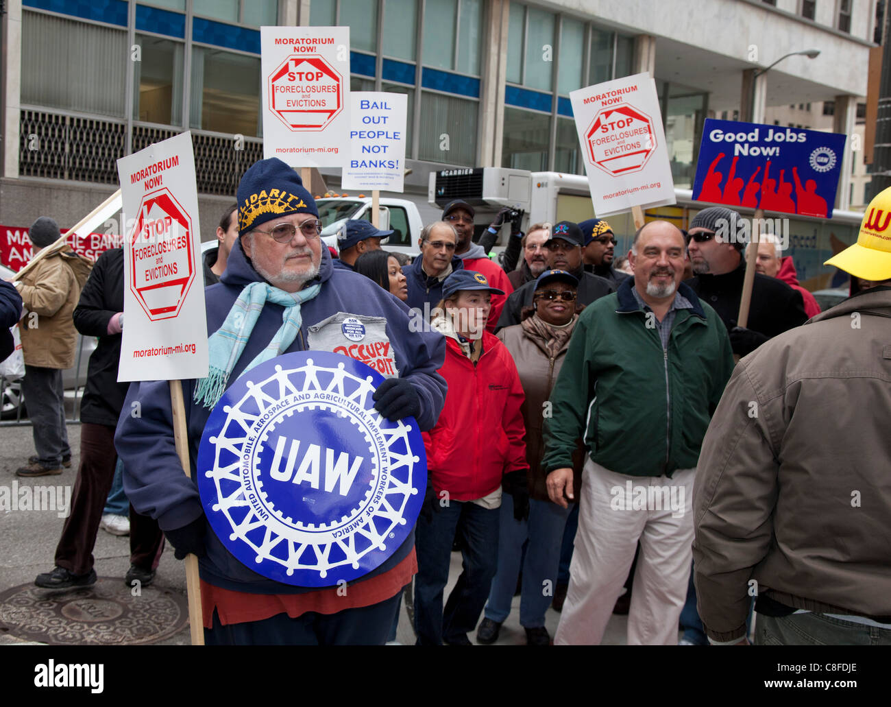 Detroit, Michigan - People rally at the Bank of America, demanding a ...