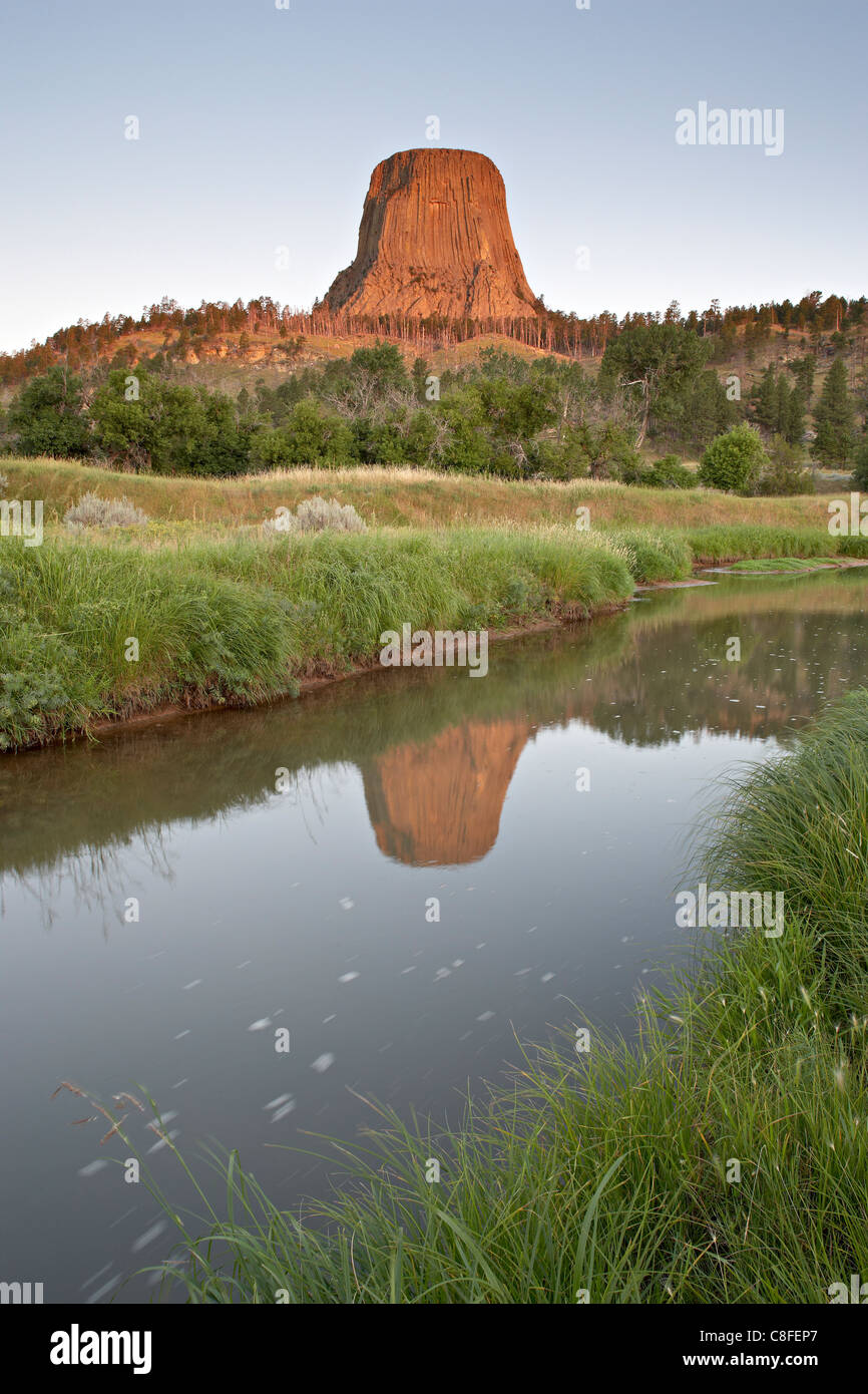 Devil's Tower reflected in a stream, Devil's Tower National Monument ...