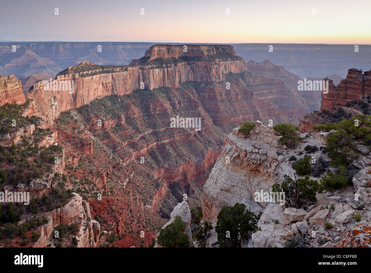 View from Cape Royal at dusk, North Rim, Grand Canyon National Park ...