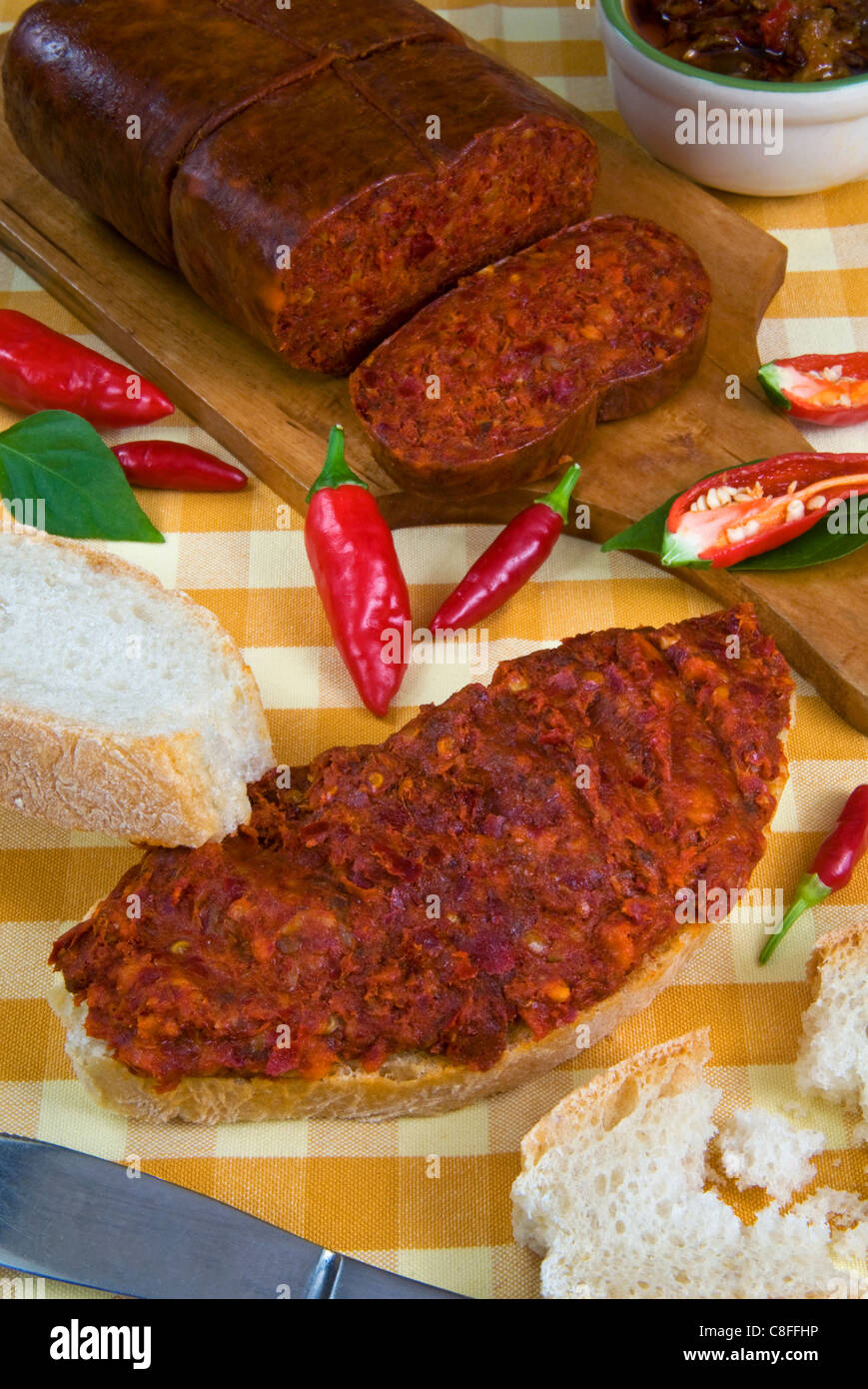 Hot calabrian soft salami (Nduia, Calabria, Italy Stock Photo - Alamy