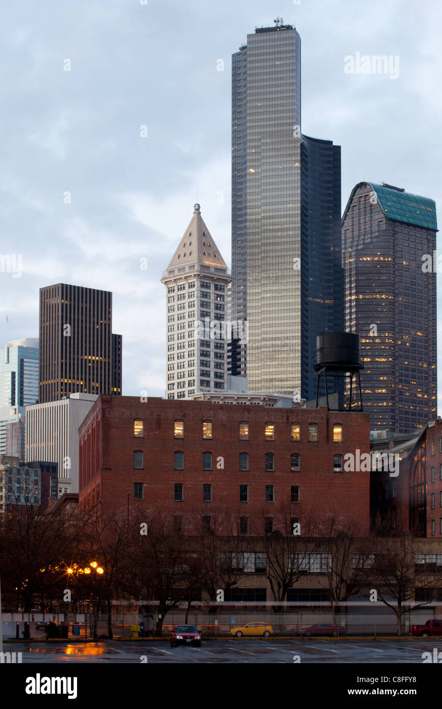 The view of the Seattle Central Business District from Pioneer Square ...