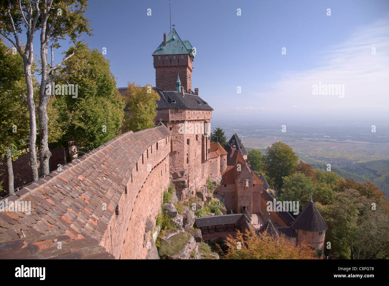 Haut-Koenigsbourg Castle, exterior wall and keep overlooking the Alsace ...