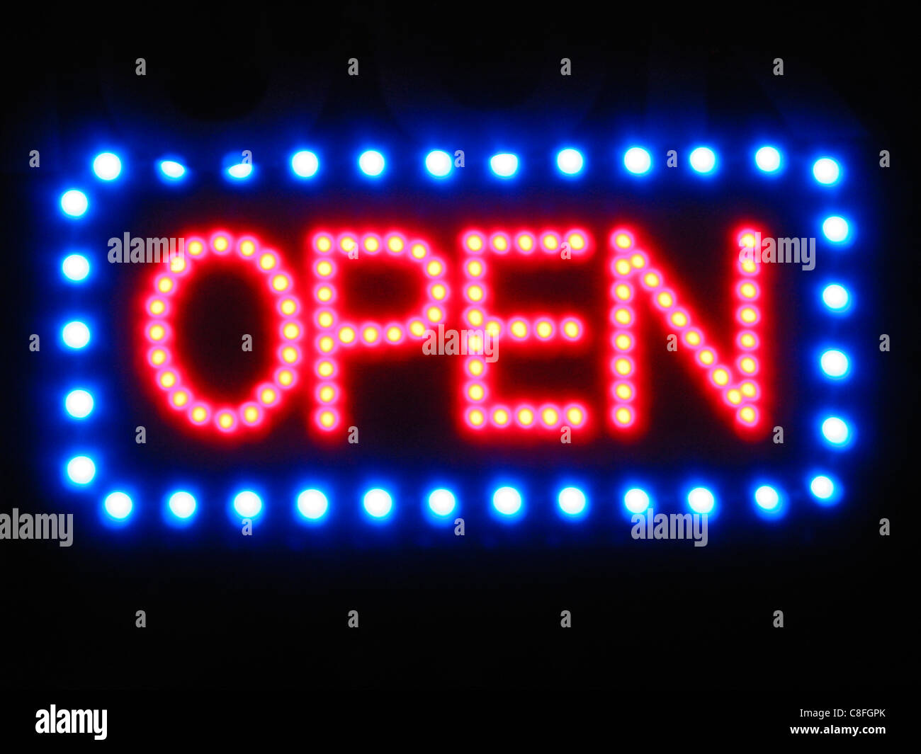 Neon sign, open, Hamburg, Germany, concepts Stock Photo - Alamy