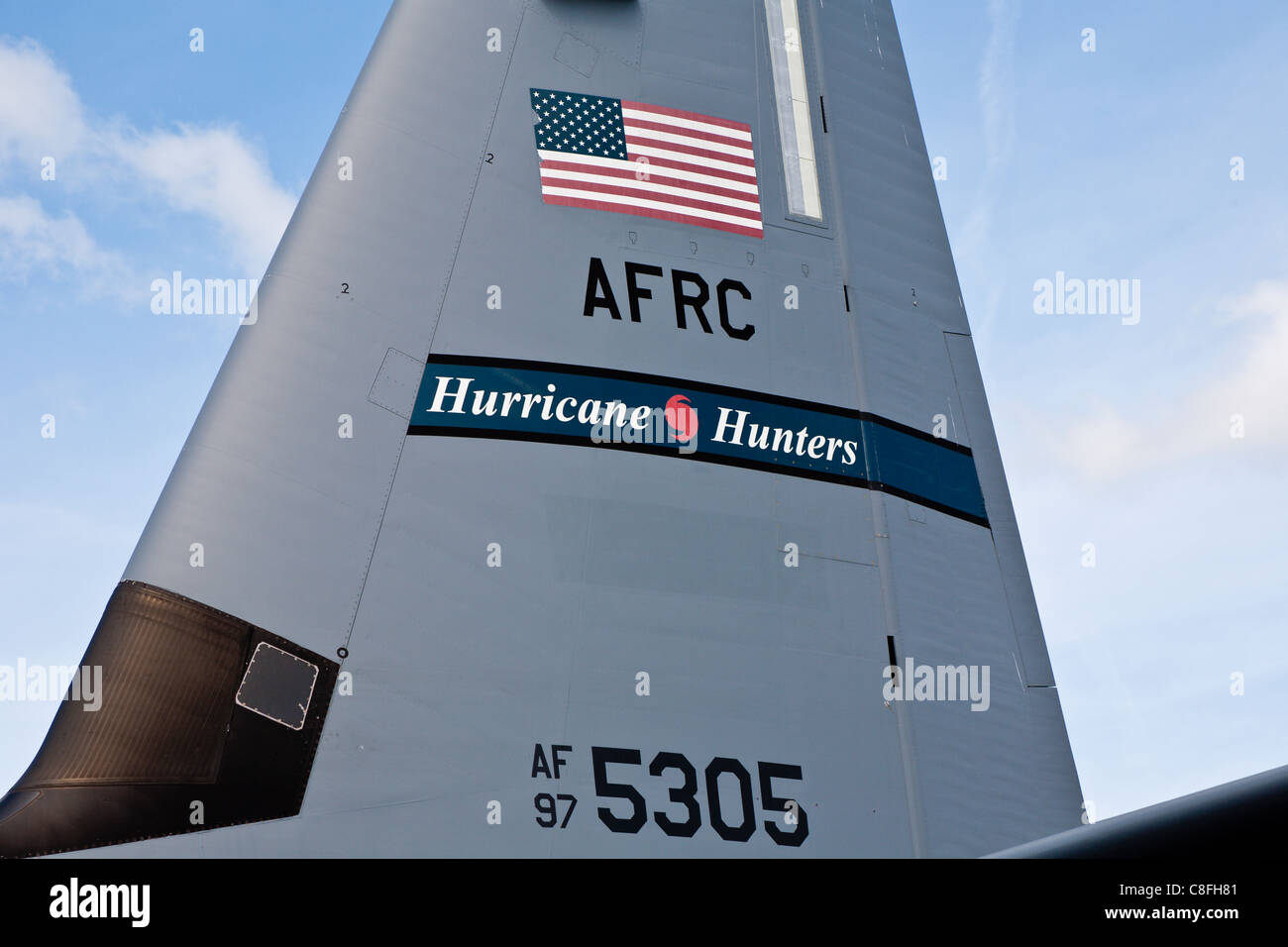 Tail section of a Hurricane Hunter Lockheed WC-130 Weatherbird aircraft ...